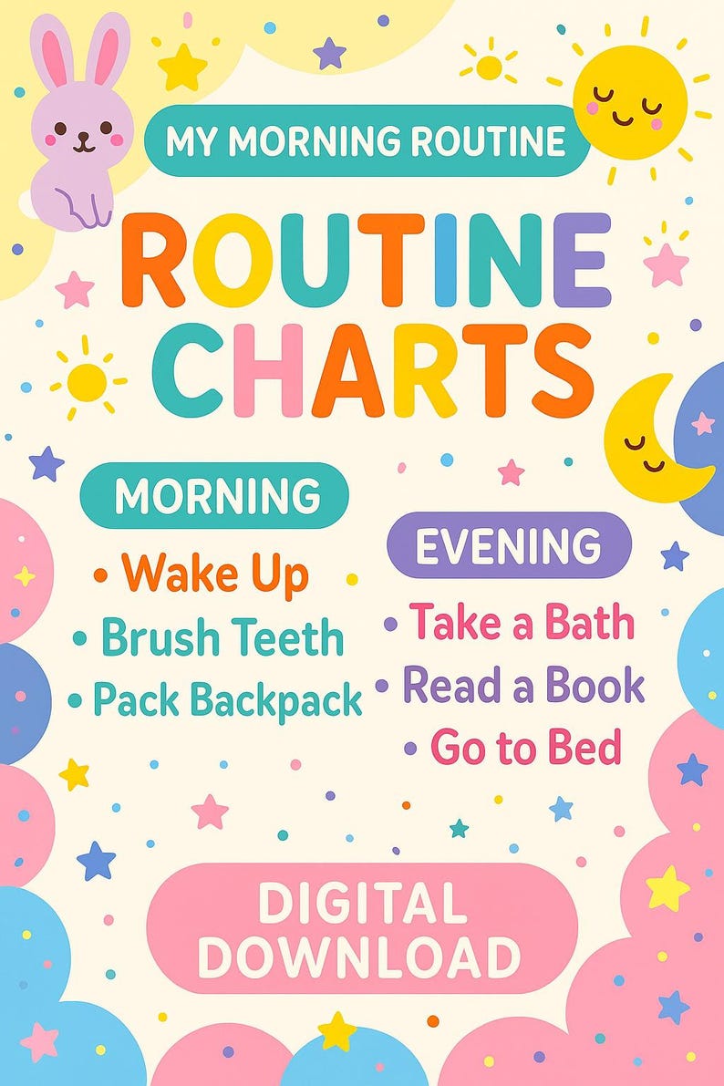 Kids Morning & Evening Routine Chart: Visual Schedule (PDF Downloadable ...