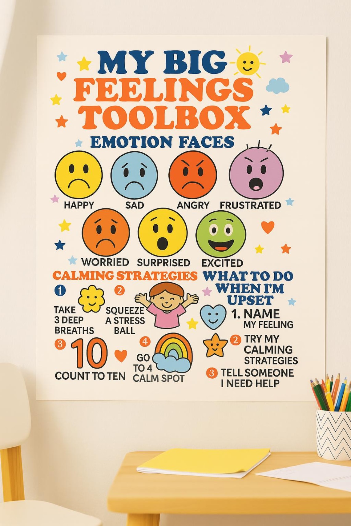 Feelings Toolbox Printable: Emotion Faces Chart & Calming Strategies ...