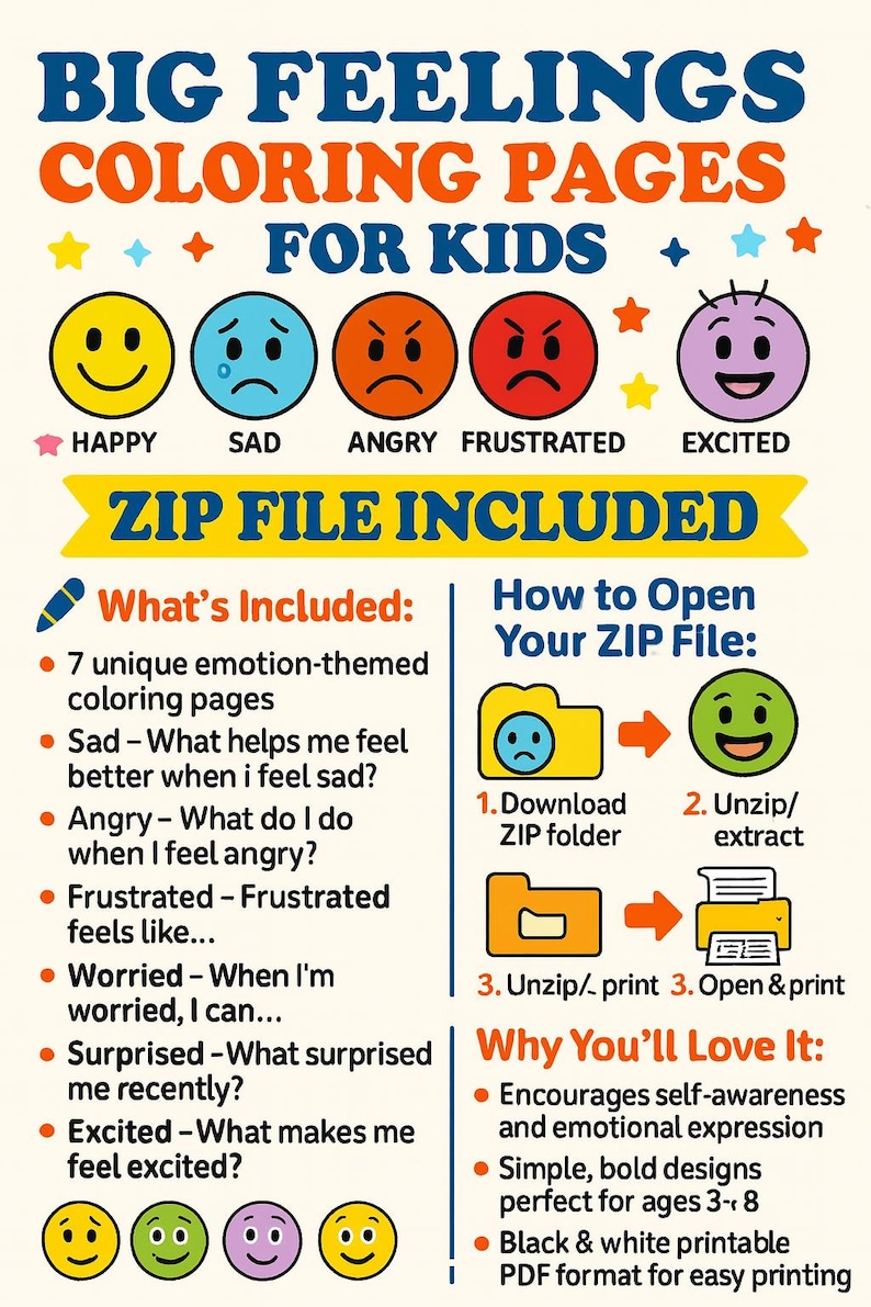 Big Feelings Coloring Pages for Kids – Emotional Regulation Activity ...