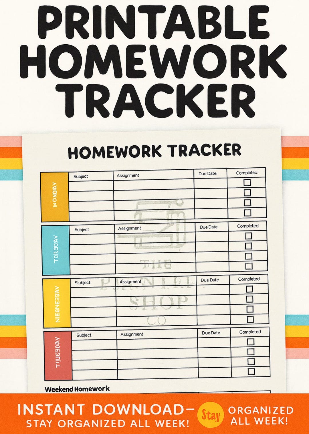 Printable Homework Tracker | Student Assignment Planner | 5-day ...