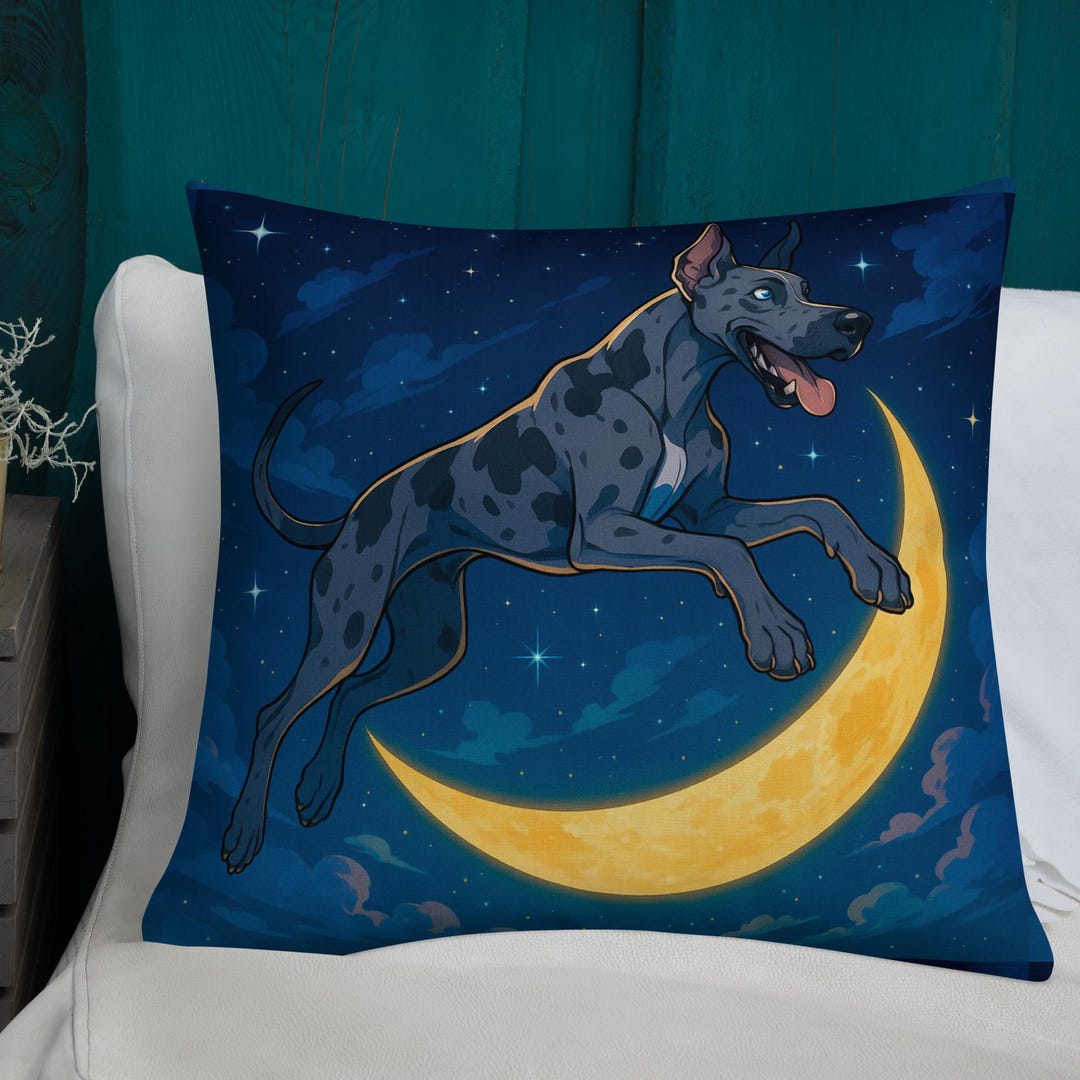 Merle Great Dane Moon Pillow, Cartoon Dog Pet Portrait Gift, 22x22 ...
