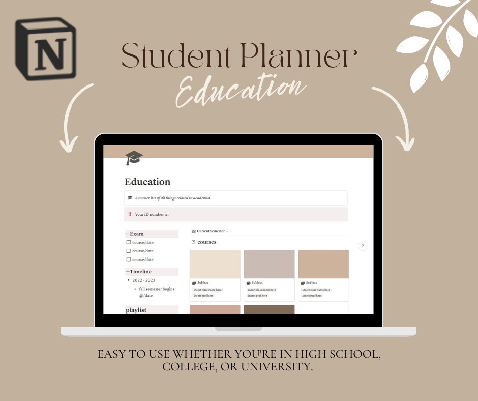 Notion Template Student Planner | Education Planner School Planner for ...