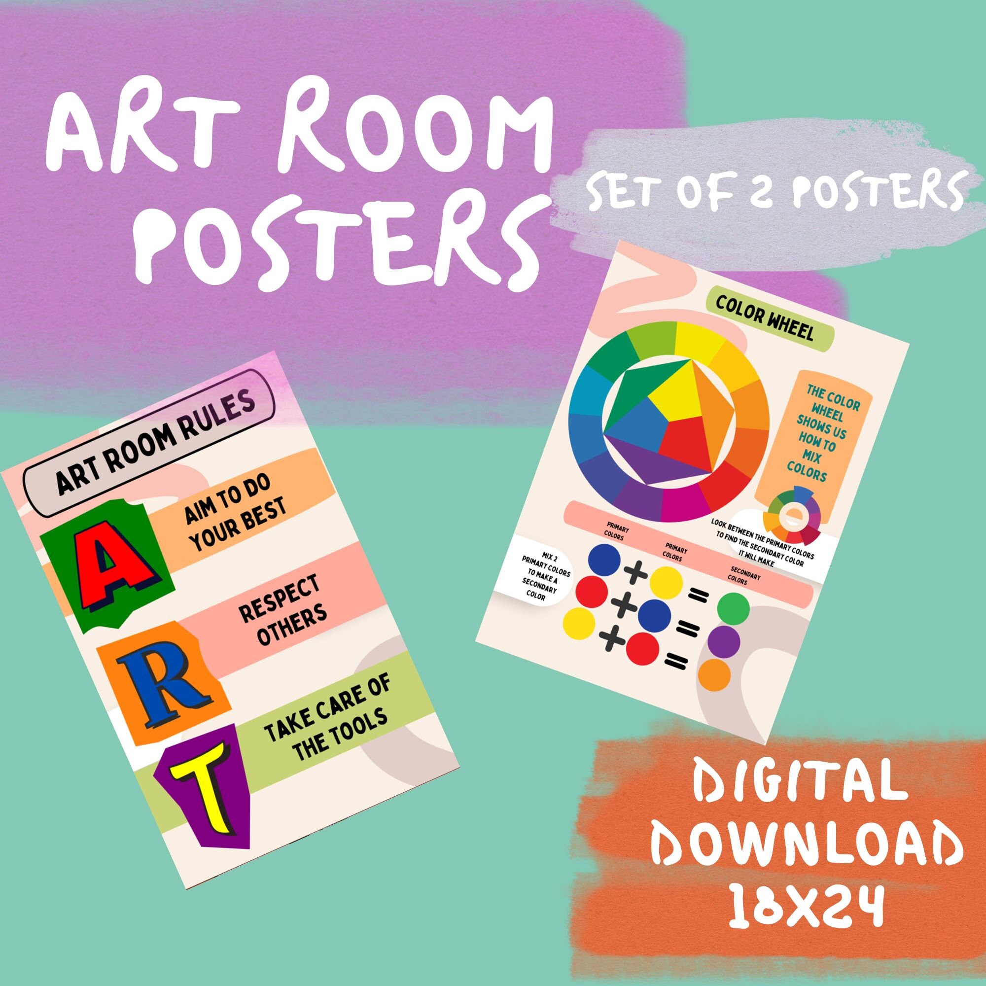 Art Classroom Posters Set of 2 Color Theory Posters Art Room Rules ...