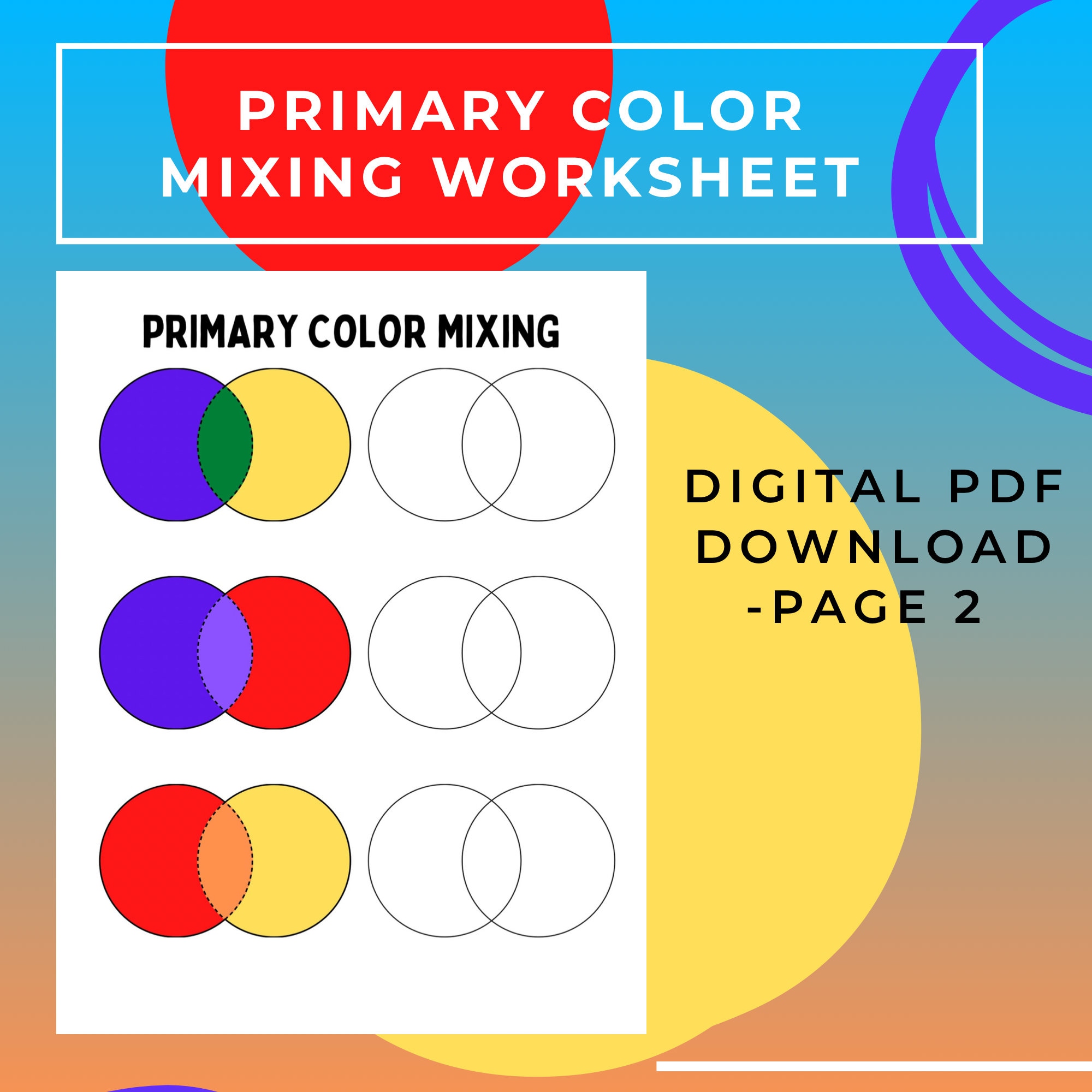 Primary Color Mixing Worksheet | Art Worksheet | Primary Secondary ...