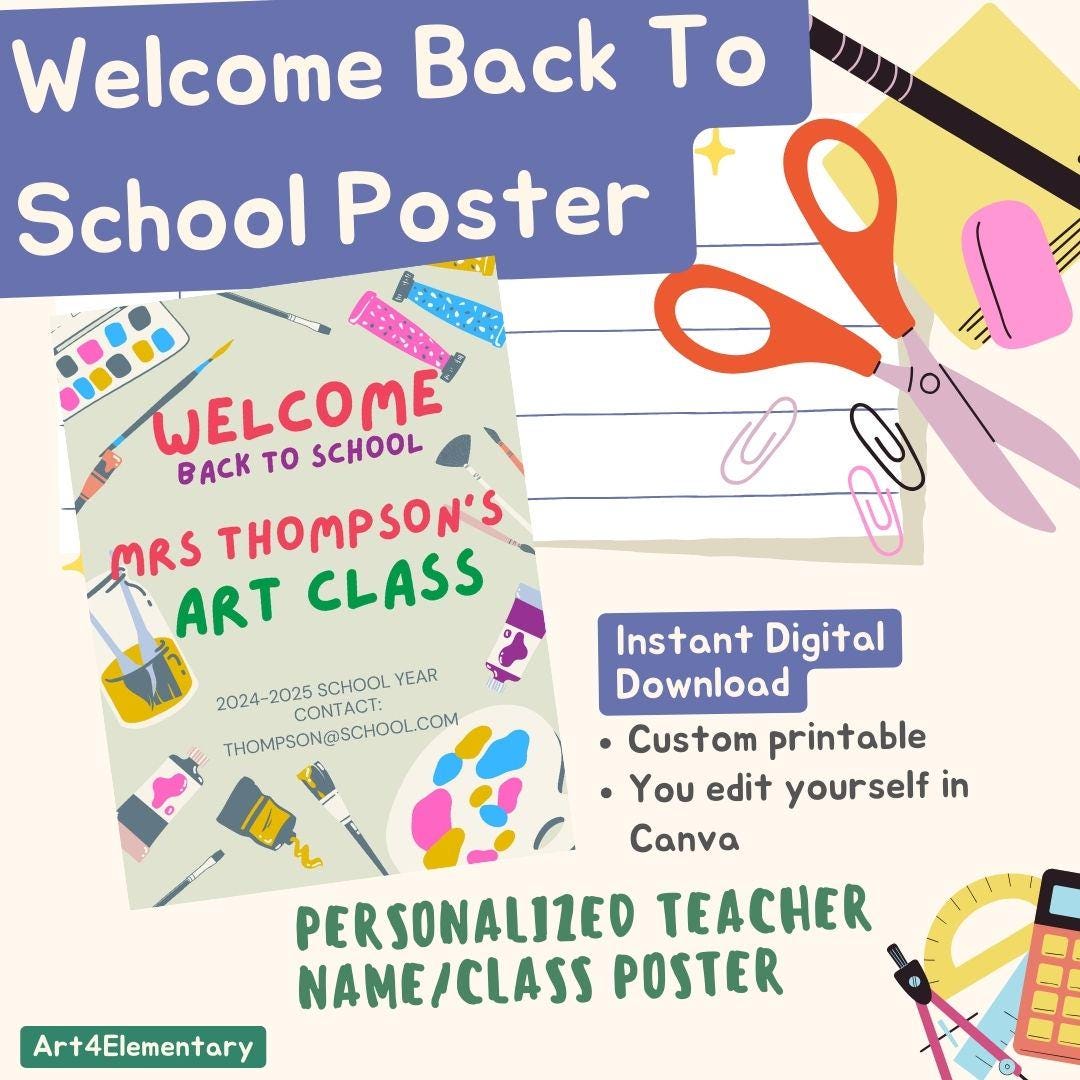 Welcome Back to School Digital Download | Personalized Art Teacher Name ...