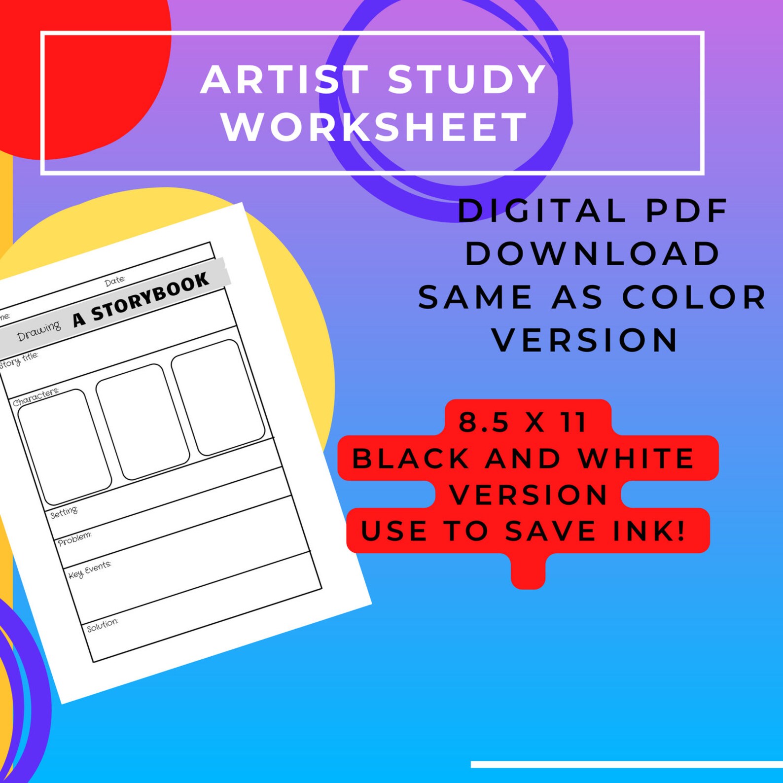 Storybook Worksheet | Write and Draw a Story Packet | Parts of a Story ...