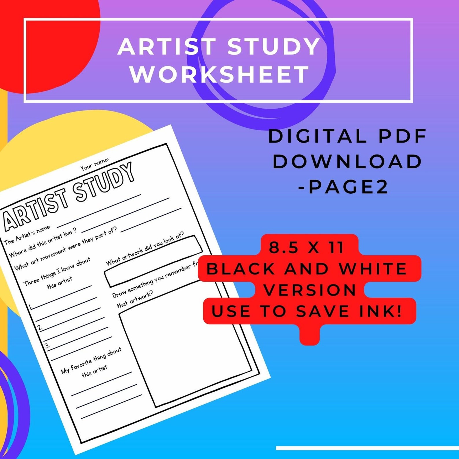 Artist Study Worksheet | Art History Worksheet | Artist Research ...