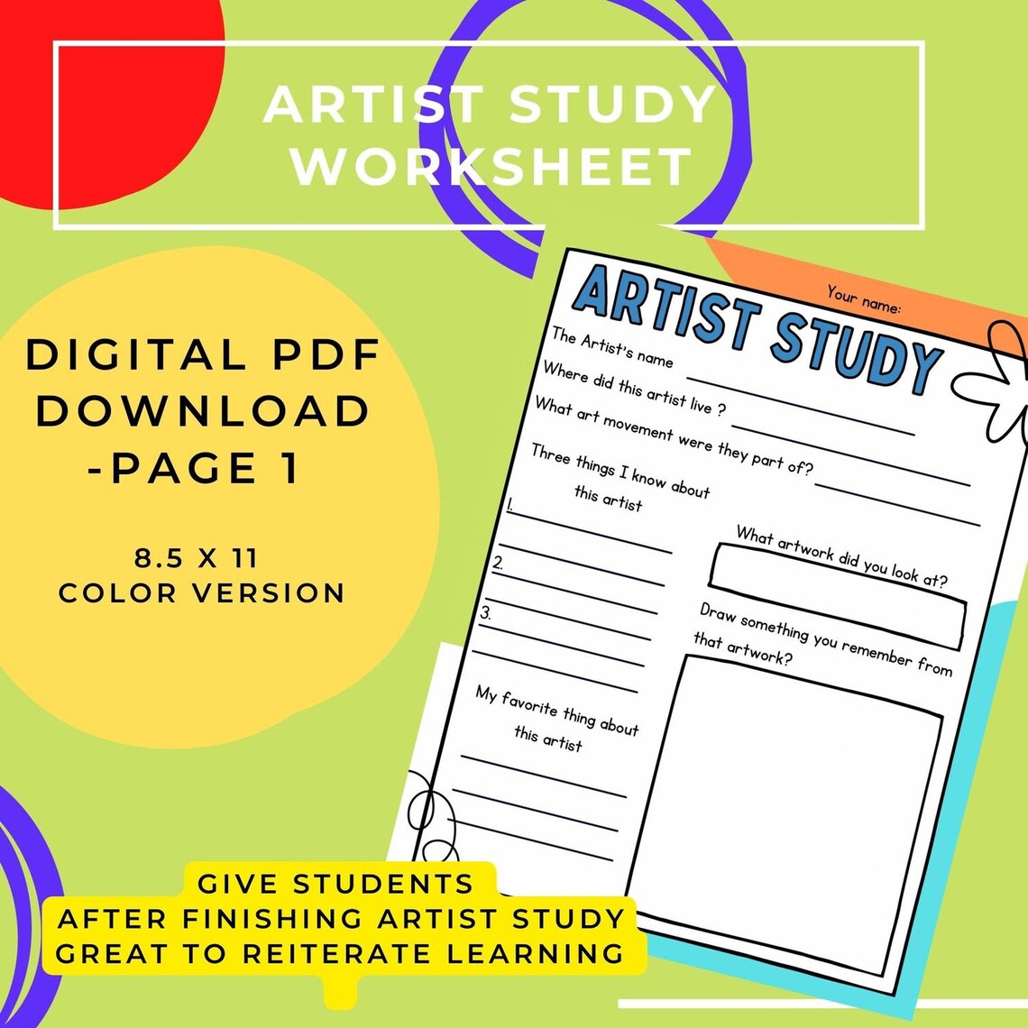 Artist Study Worksheet | Art History Worksheet | Artist Research ...