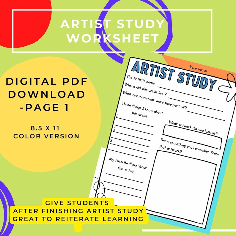 Artist Study Worksheet | Art History Worksheet | Artist Research ...
