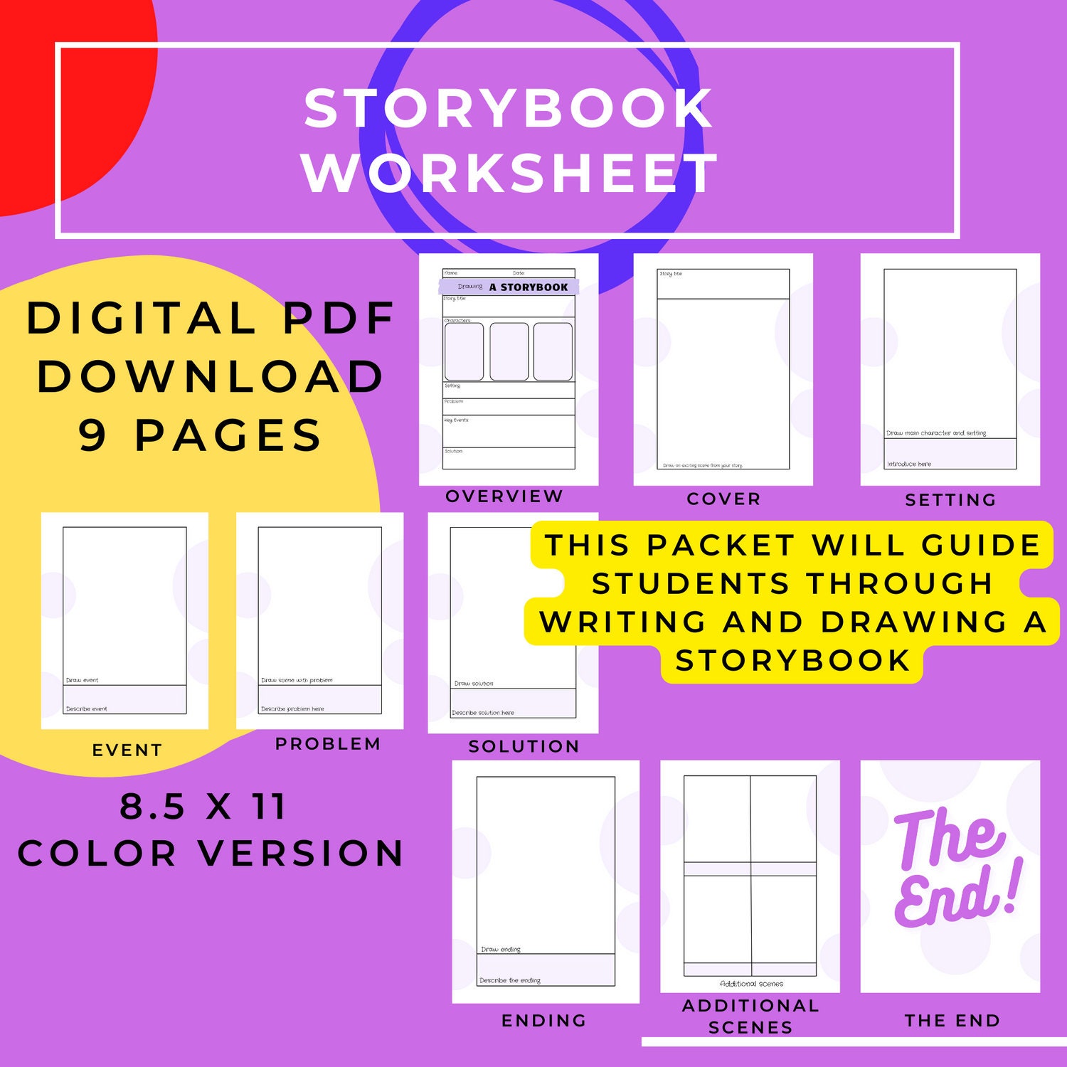 Storybook Worksheet | Write and Draw a Story Packet | Parts of a Story ...