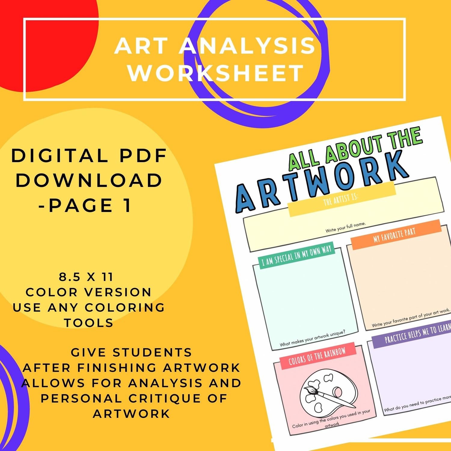 All About the Artwork Worksheet | Art Analysis Worksheet | Art Critique ...