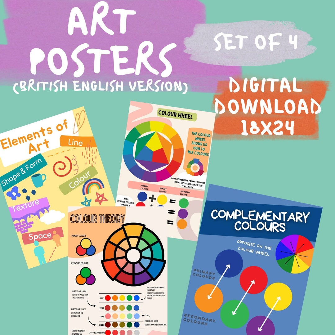 Art Classroom Posters Set of 4 British English Colour Theory Elementary ...