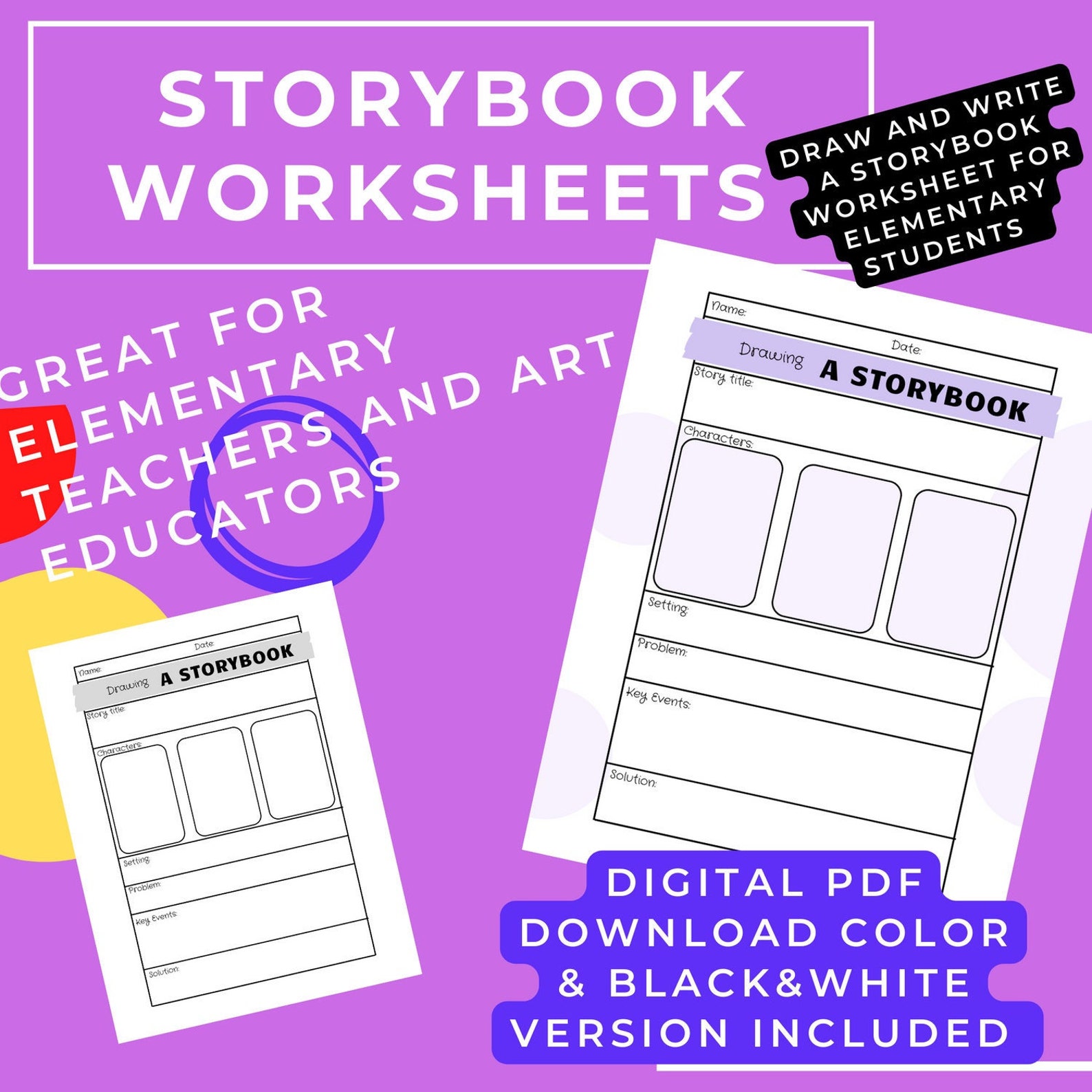 Storybook Worksheet | Write and Draw a Story Packet | Parts of a Story ...