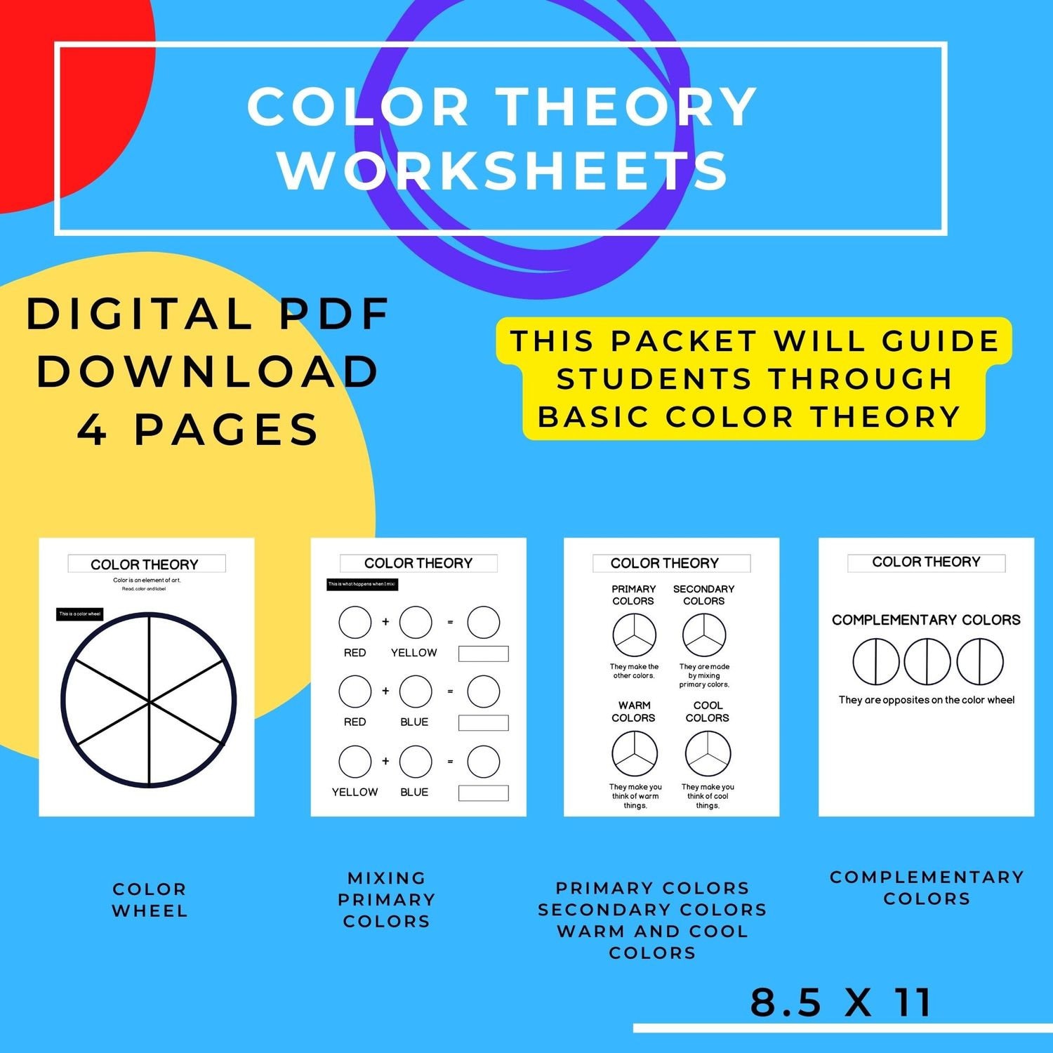 Basic Color Theory Worksheet | Art Worksheet | Color Theory Packet ...