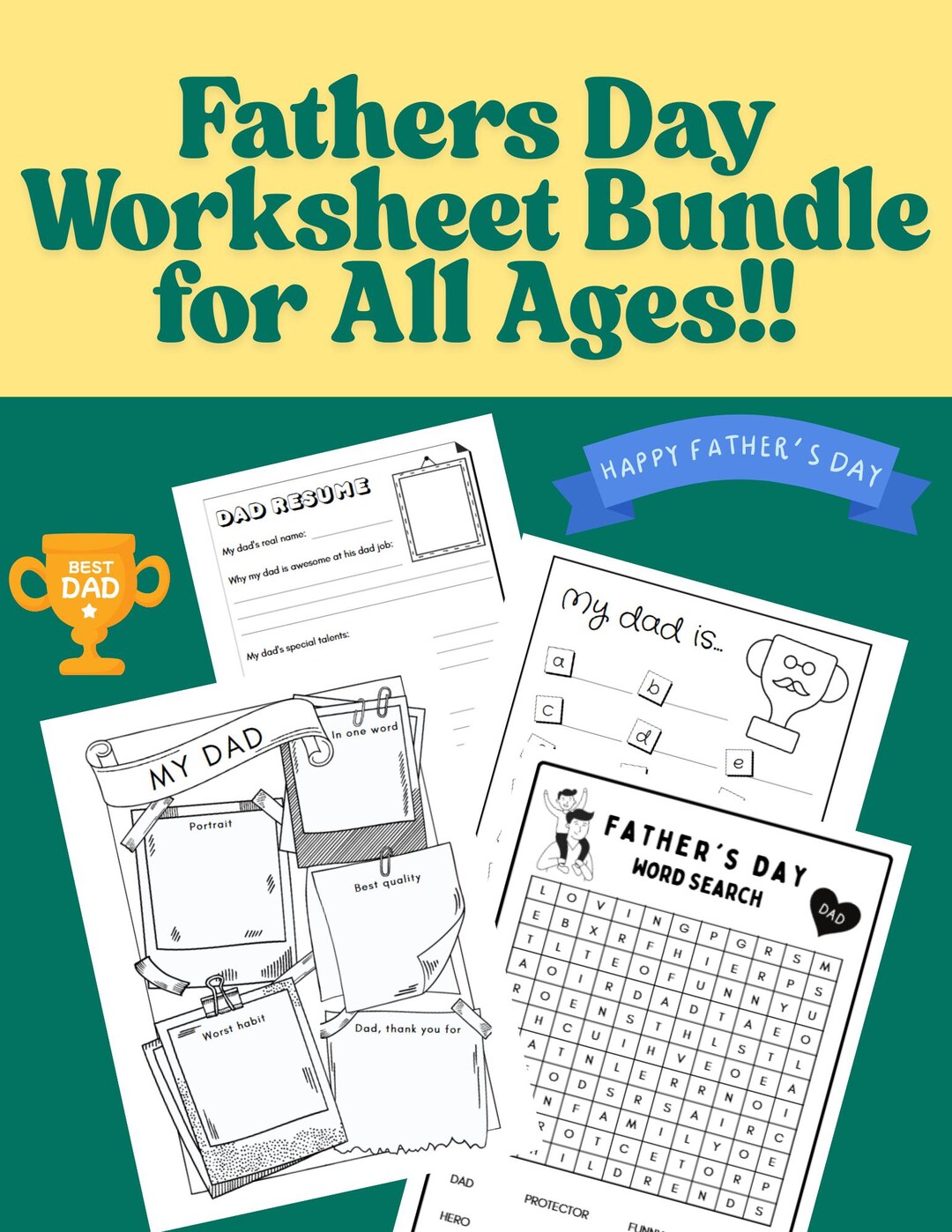 Father's Day Activity Worksheet | Printable Kids Keepsake | Fun Word ...