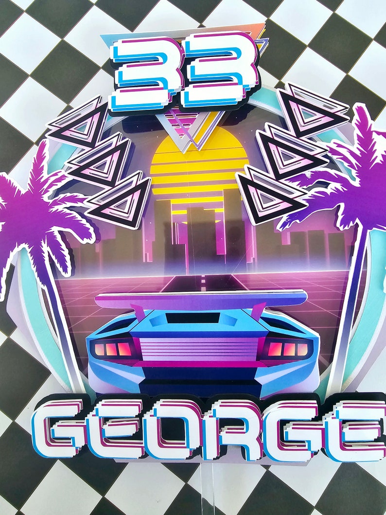 Synthwave Cake Topper Retrowave LED Light up Cake Topper Themed Party ...