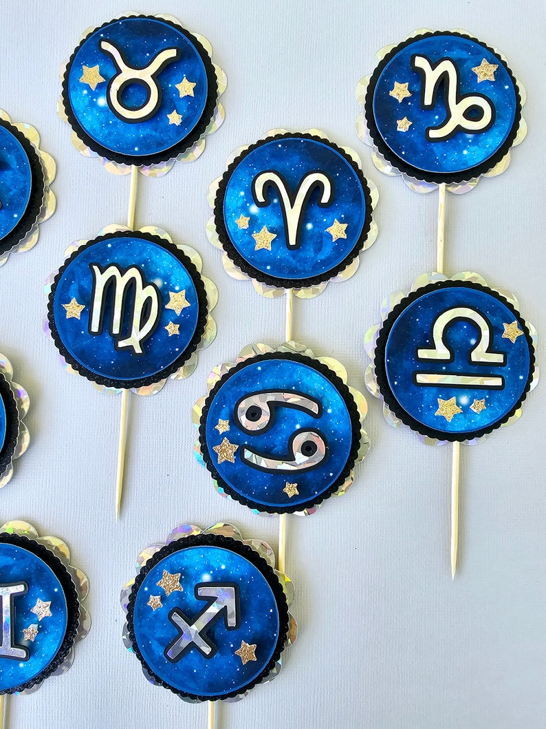 Zodiac Sign Cupcake Toppers Set of 12 Constellation Toppers Horoscope ...
