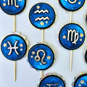 Zodiac Sign Cupcake Toppers: Set of 12 Celestial Birthday Party ...