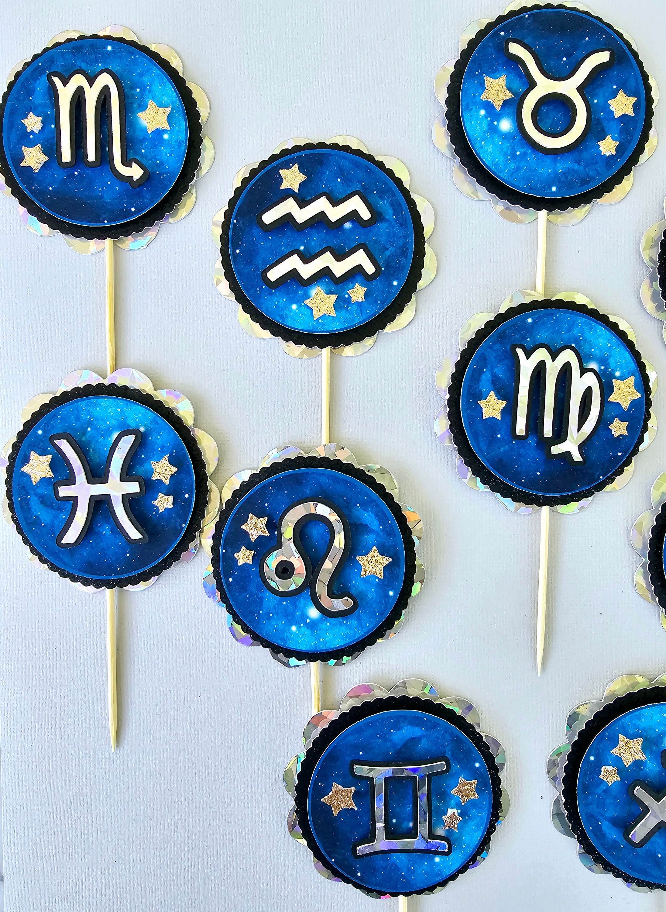 Zodiac Sign Cupcake Toppers Set of 12 Constellation Toppers Horoscope ...