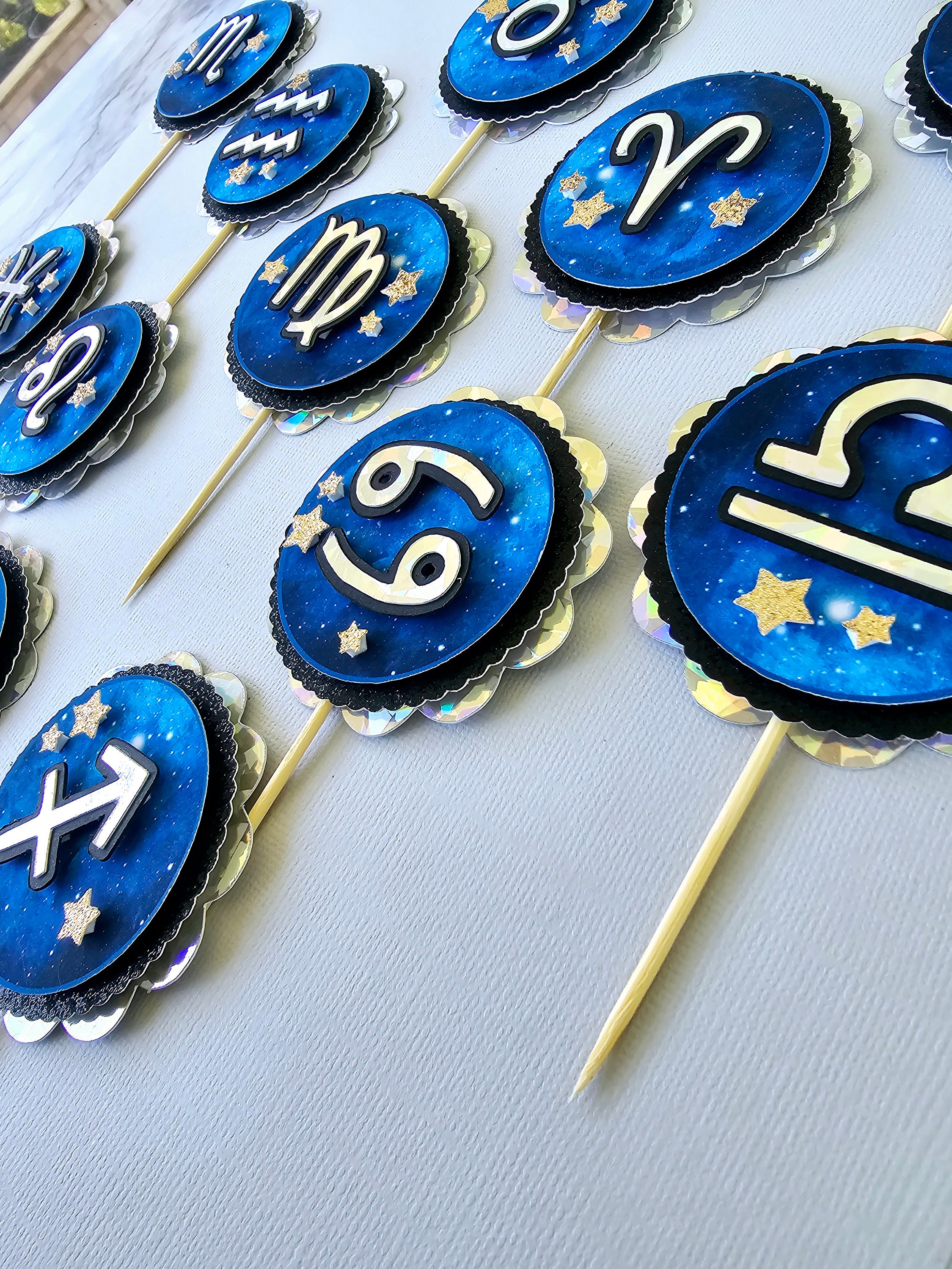 Zodiac Sign Cupcake Toppers Set of 12 Constellation Toppers Horoscope ...