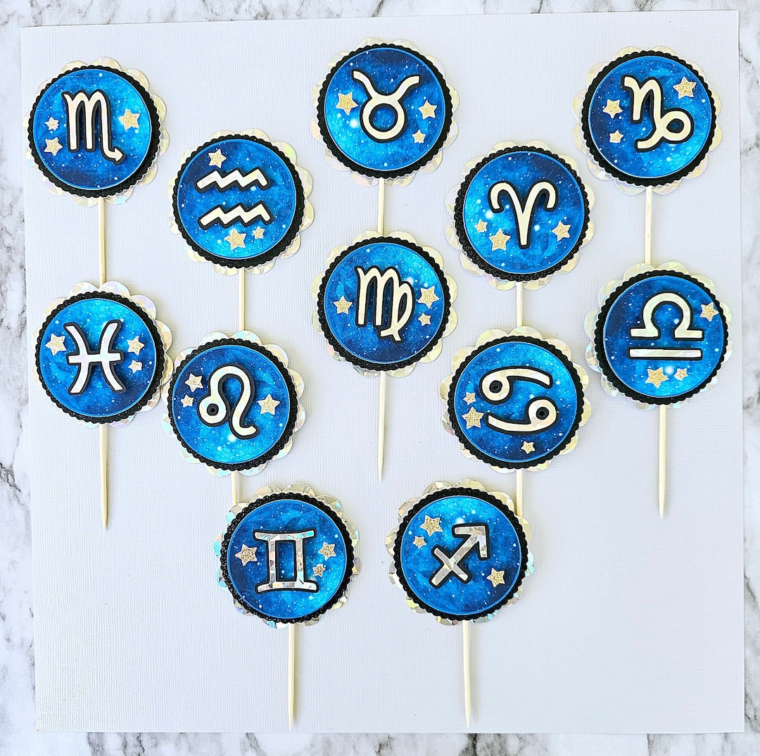 Zodiac Sign Cupcake Toppers | Set of 12 Constellation Toppers ...