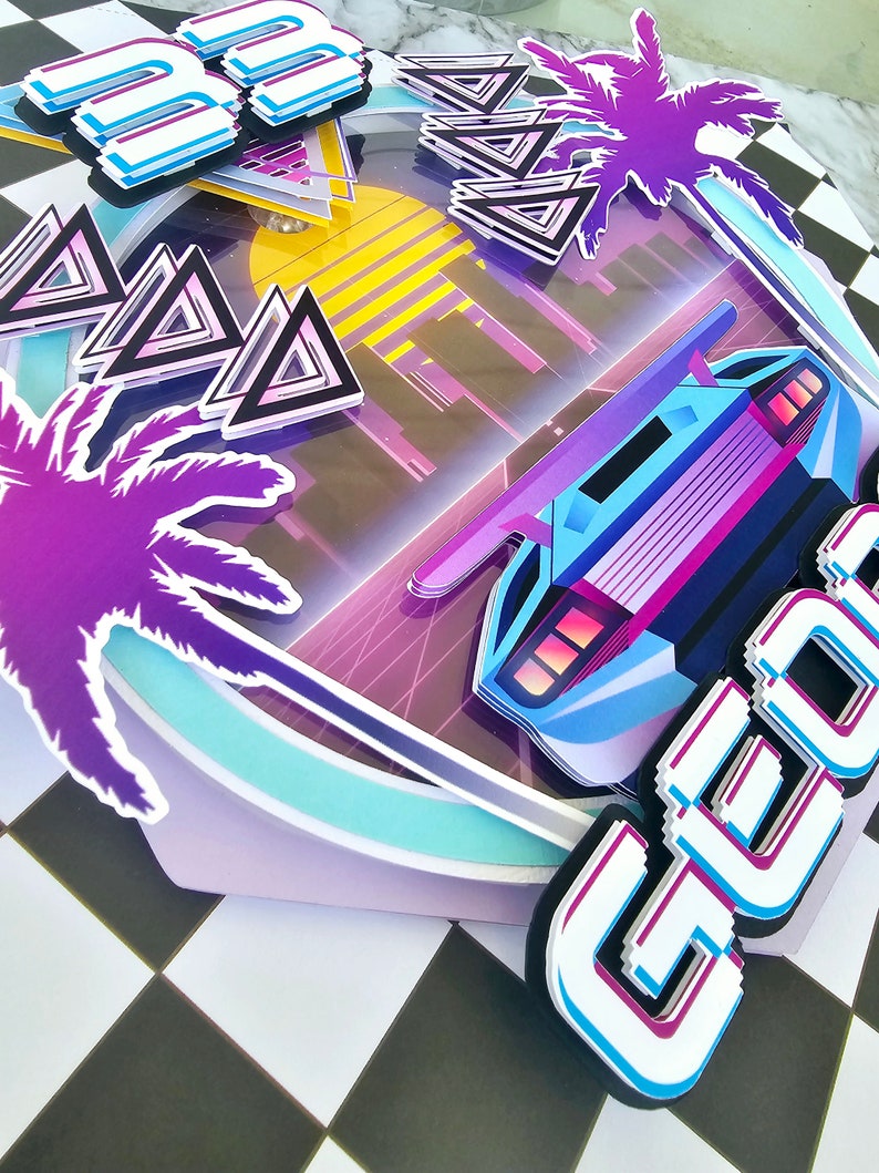 Synthwave Cake Topper Retrowave LED Light up Cake Topper - Etsy