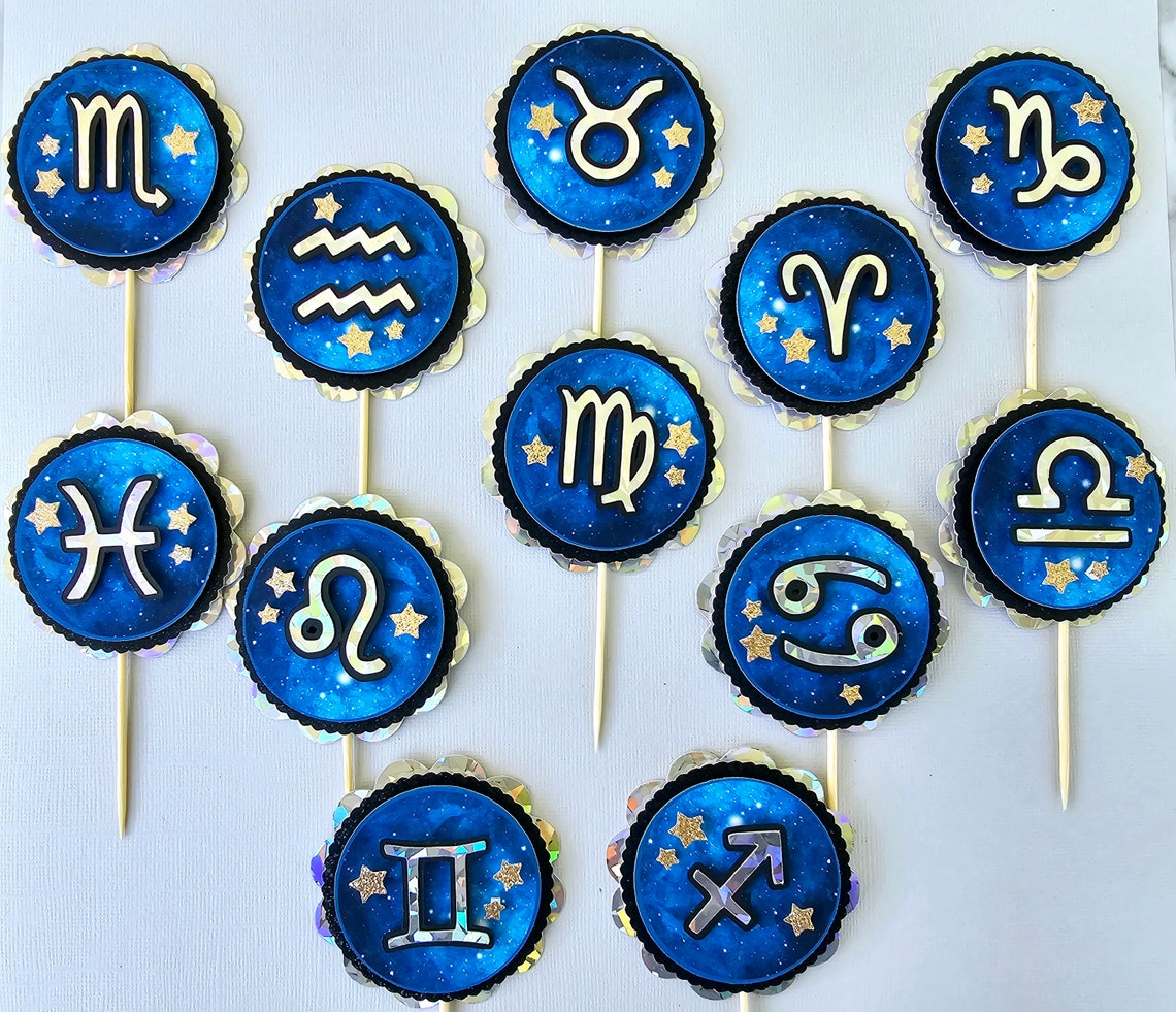 Zodiac Sign Cupcake Toppers Set of 12 Constellation Toppers Horoscope ...
