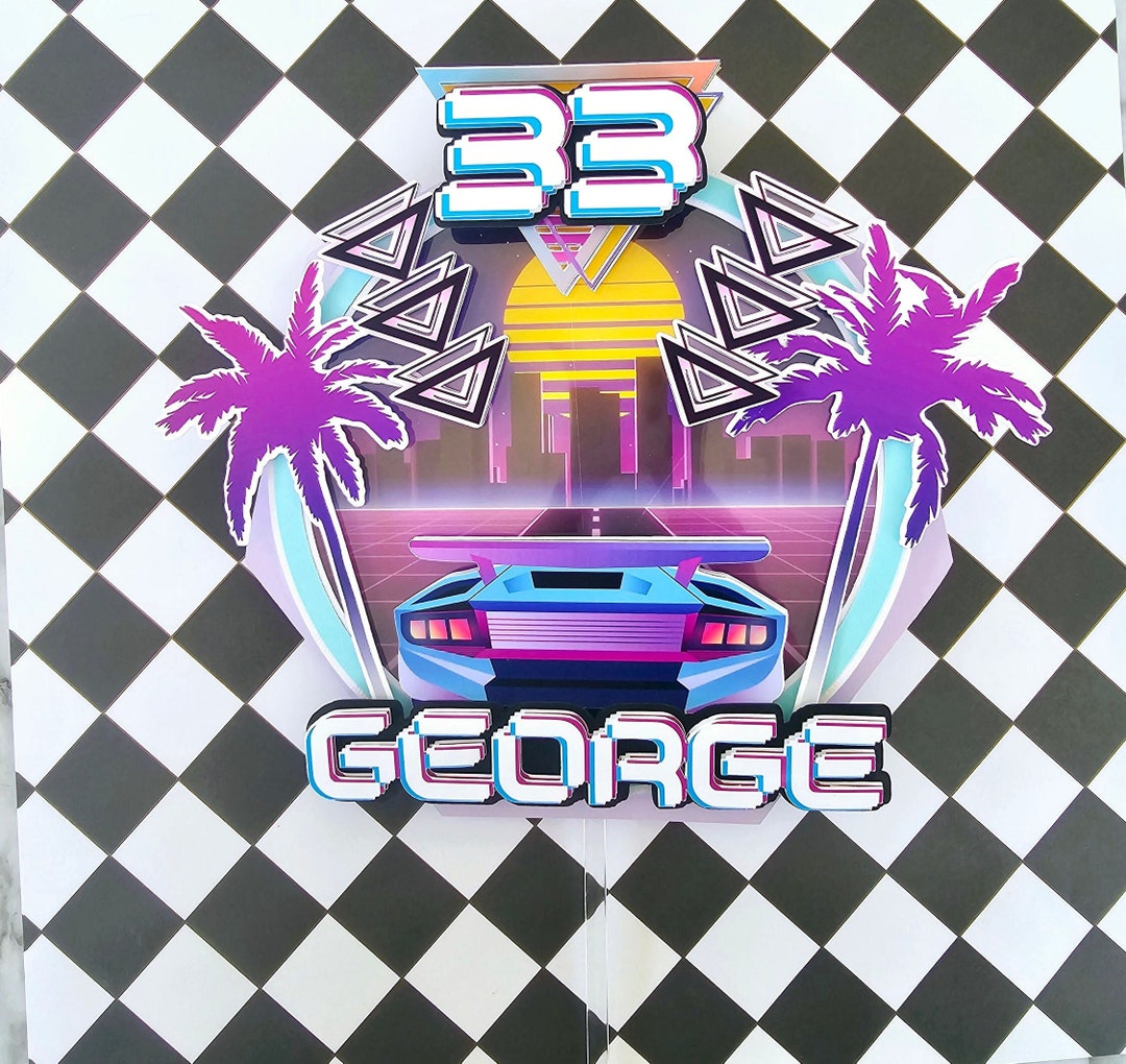Synthwave Cake Topper| Retrowave | LED Light up Cake Topper | Themed ...