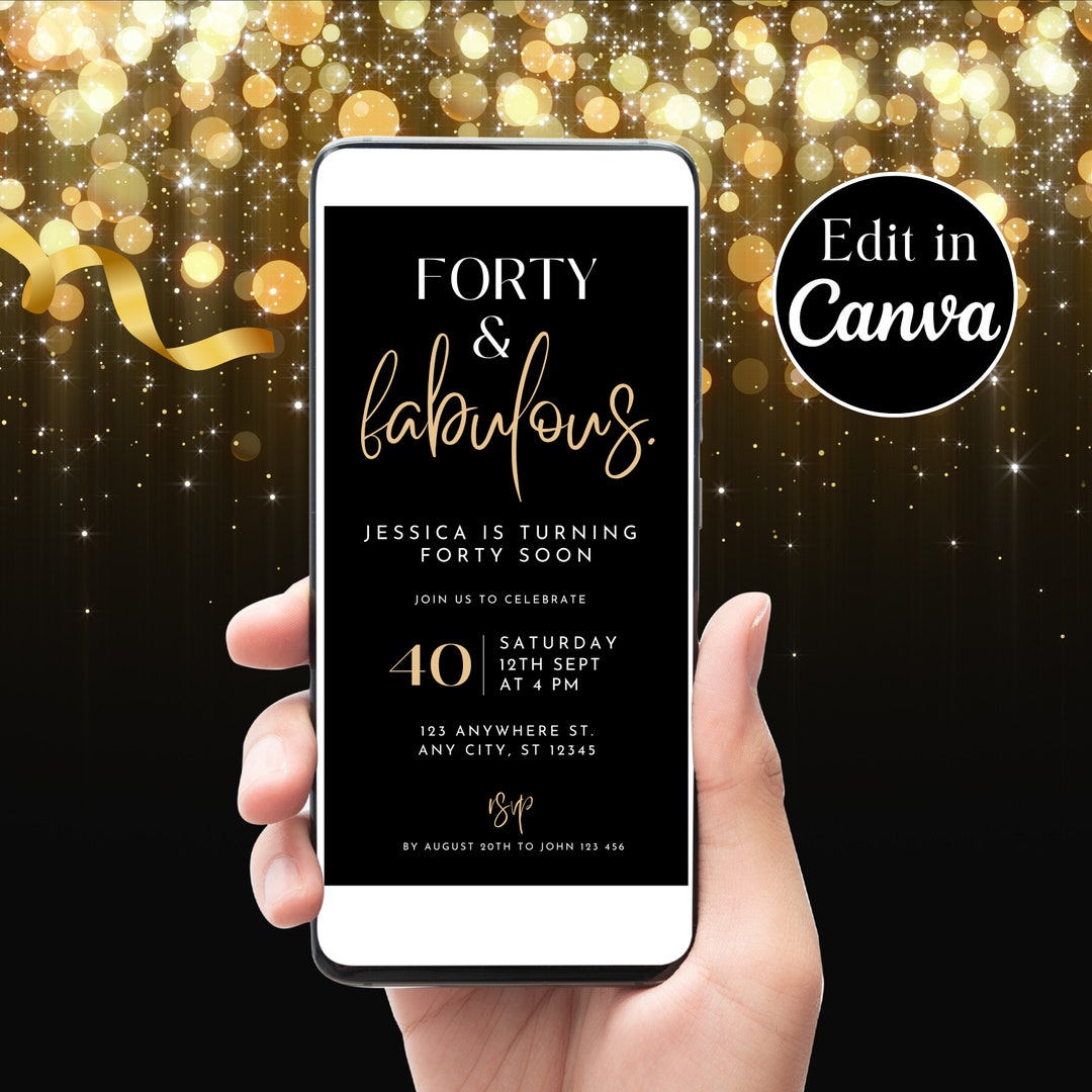 FORTY AND FABULOUS Minimalist 40th Birthday Party Invitation Black ...