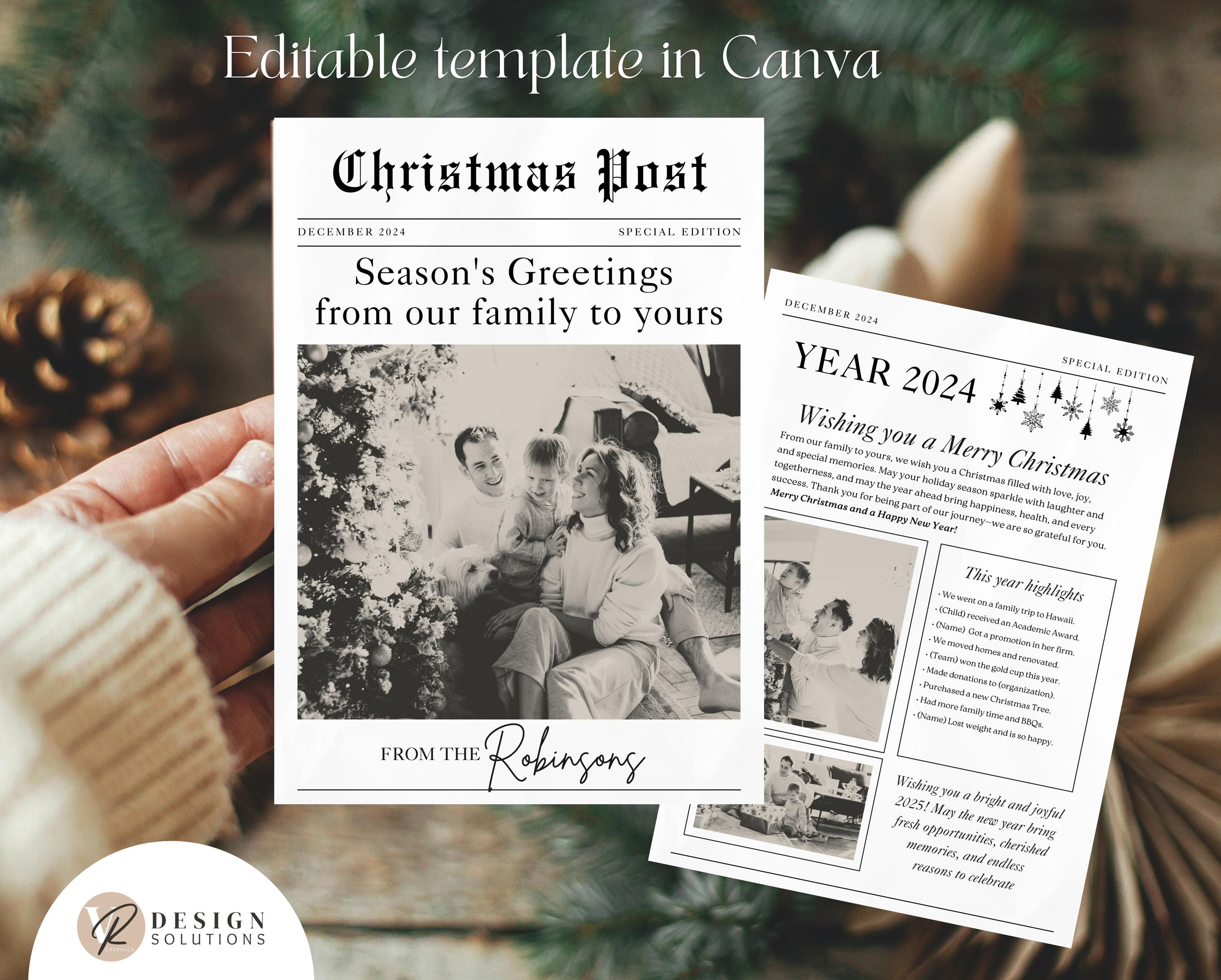 Editable Christmas Newspaper Card | Year in Review Template | Digital ...