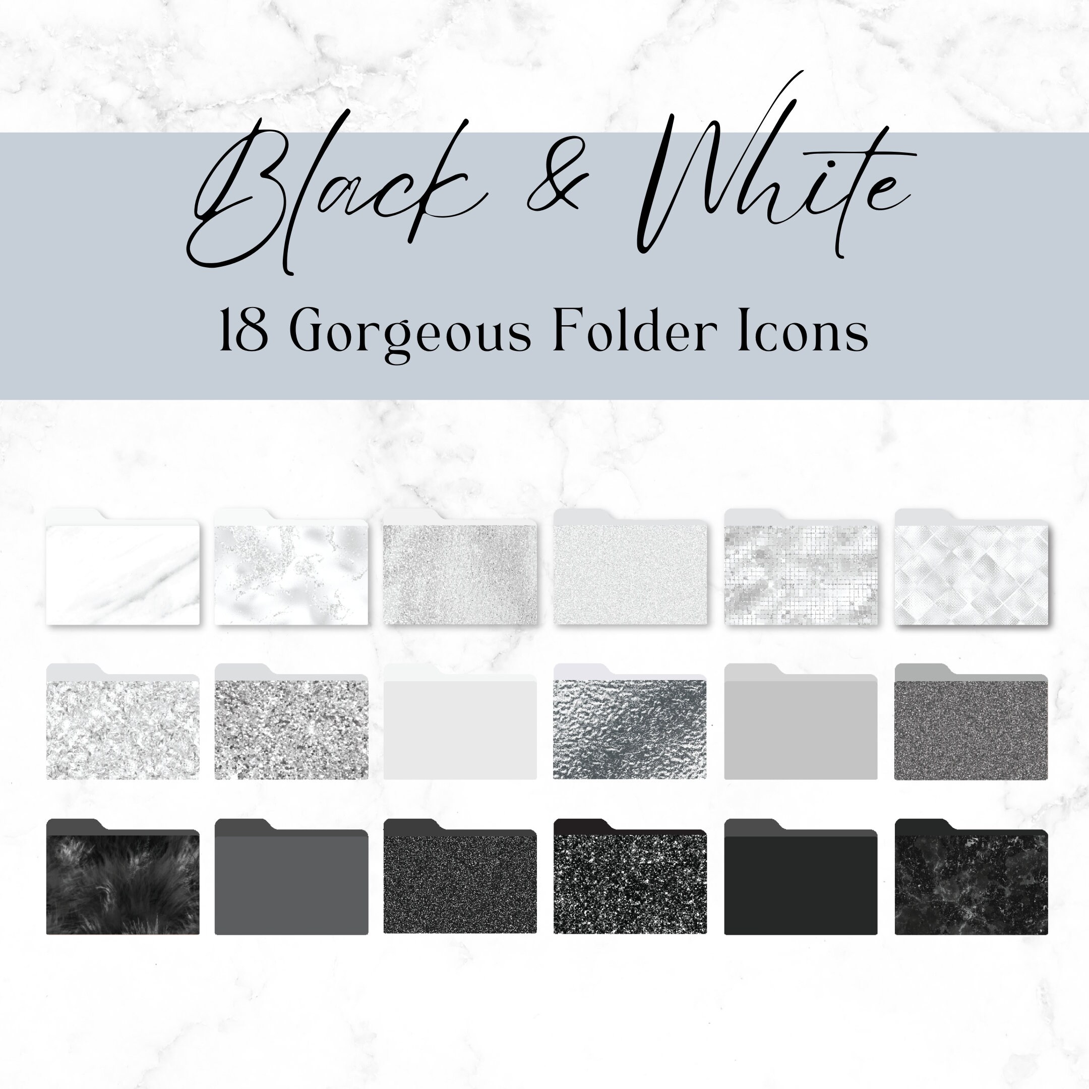 Black and White Desktop Icons: Minimalist Mac & PC Folders (digital ...