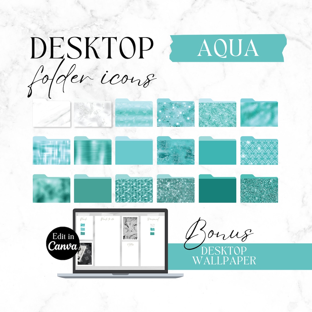 Aqua Glitter Folder Icons | Desktop Icons | Mac & Windows - Etsy