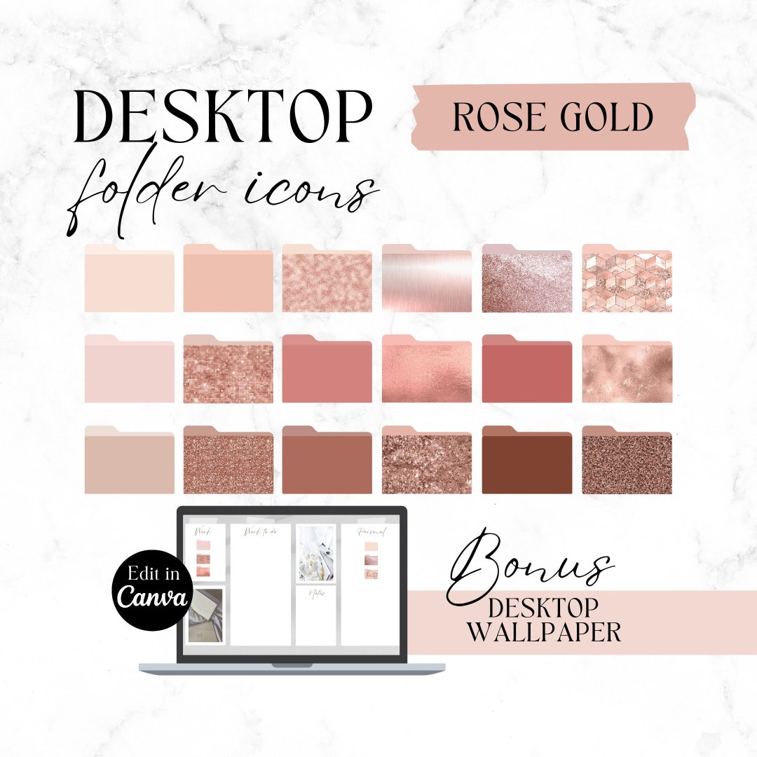 Rose Gold Computer Folder Icons | Minimal Glam | Mac & Windows | PNG ...