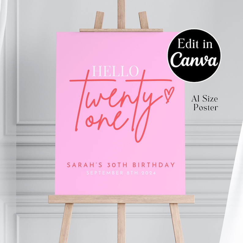 21st Birthday Party Poster: Pink Welcome Sign (canva Template) - Etsy