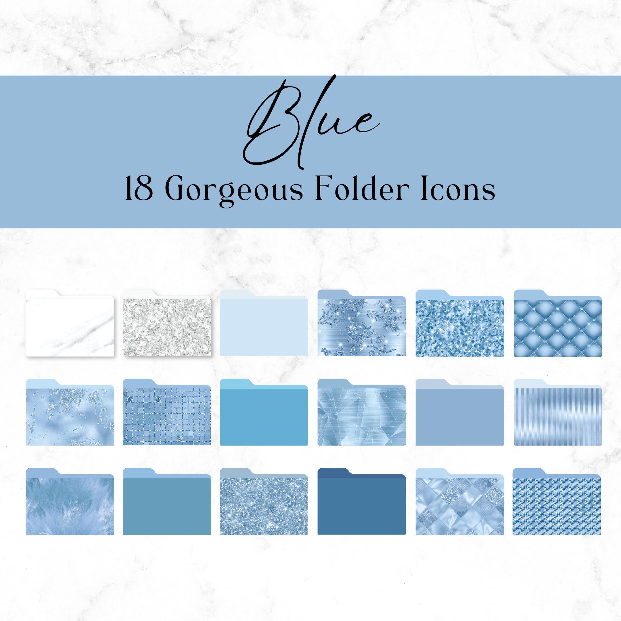 Desktop Folder Icons Blue, Aesthetic MacBook Folders, Glitter Desktop ...