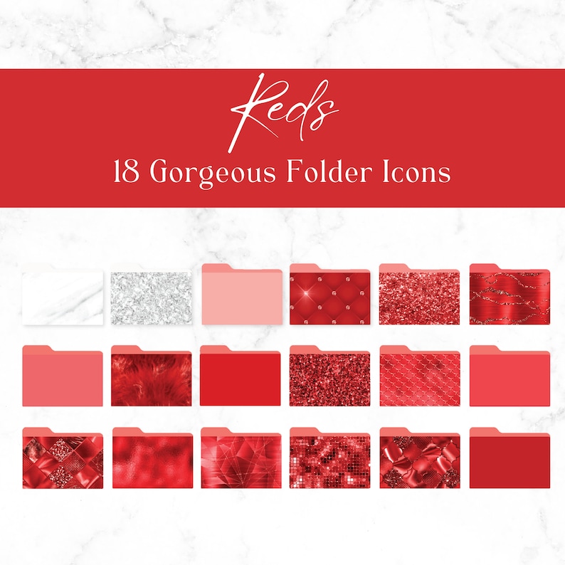Desktop Icons RED, Aesthetic MacBook Folders, Glitter Desktop Icons ...