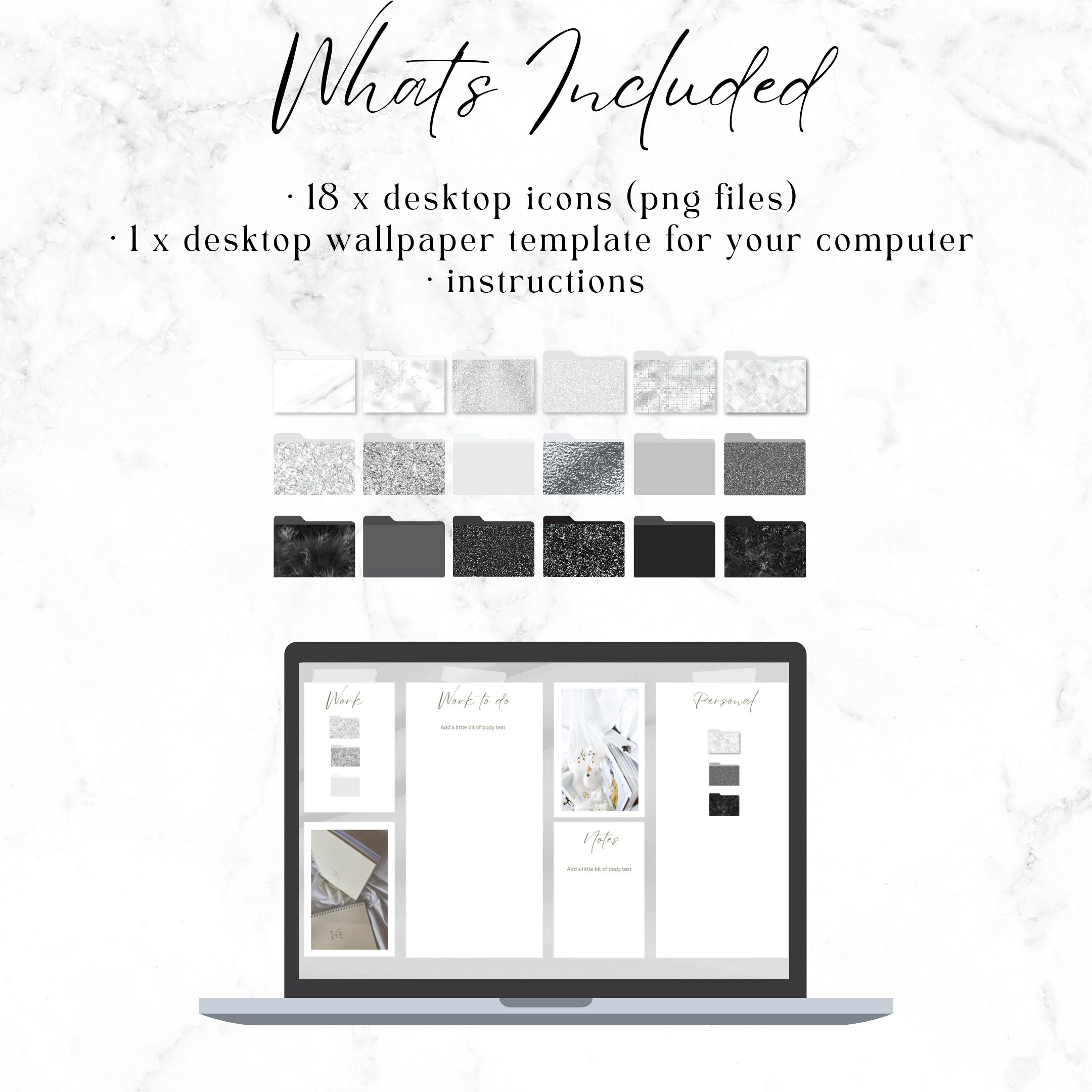 Black and White Desktop Icons: Minimalist Mac & PC Folders (digital ...