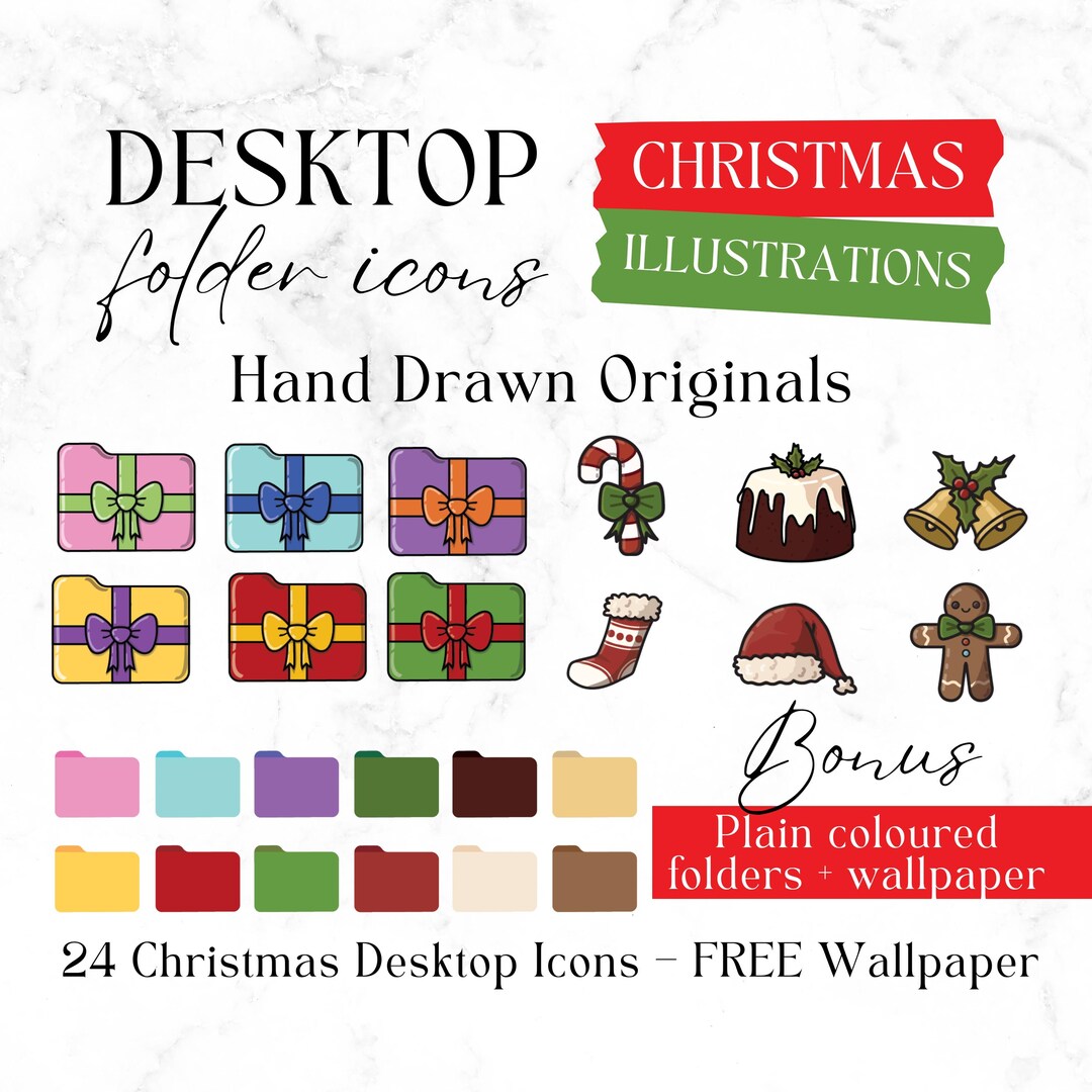 Christmas Desktop Folder Icons | Illustrated Mac & PC Set | Instant ...