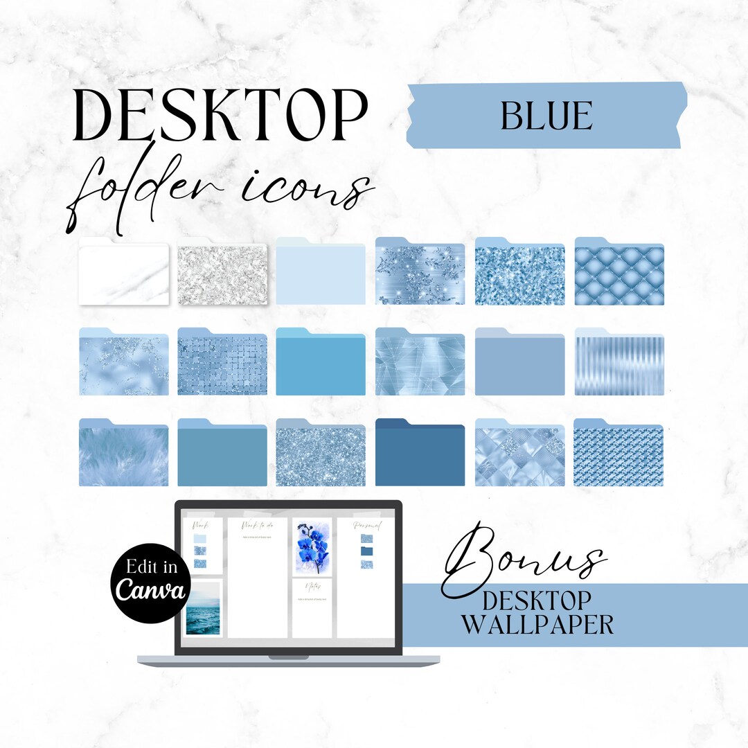 Desktop Folder Icons Blue, Aesthetic MacBook Folders, Glitter Desktop ...