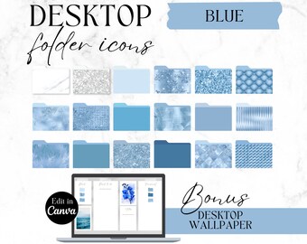 Desktop Folder Icons Blue Mac Icons PC Icons Aesthetic Marble Metallic ...