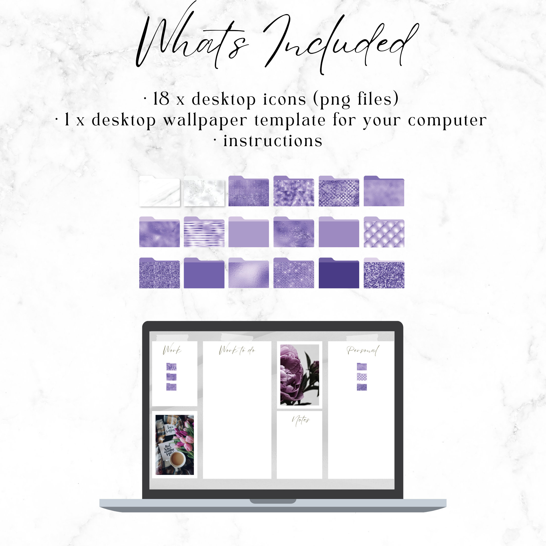 Desktop Icons PURPLE, Aesthetic MacBook Folders, Glitter Desktop Icons ...