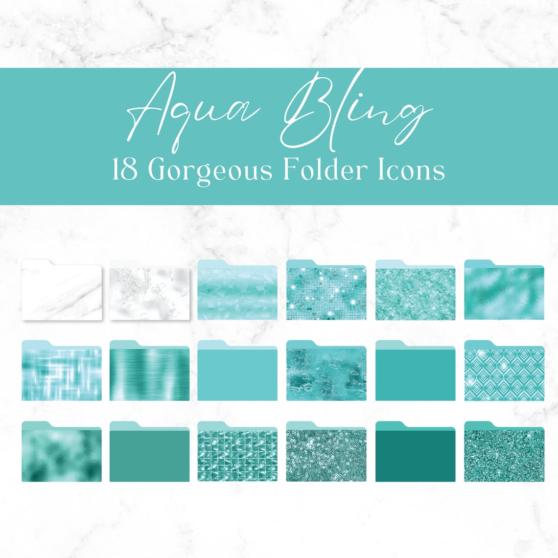 Desktop Icons AQUA, Aesthetic MacBook Folders, Glitter Desktop Icons ...