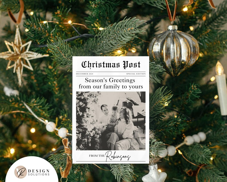 Editable Christmas Newspaper Card | Year in Review Template | Digital ...