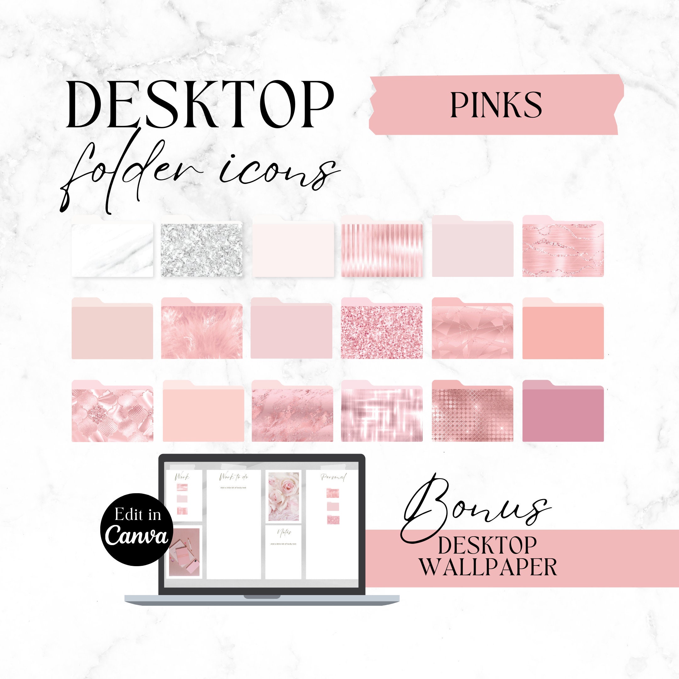 Desktop Icons Pink, Aesthetic MacBook Folders, Glitter Desktop Icons ...