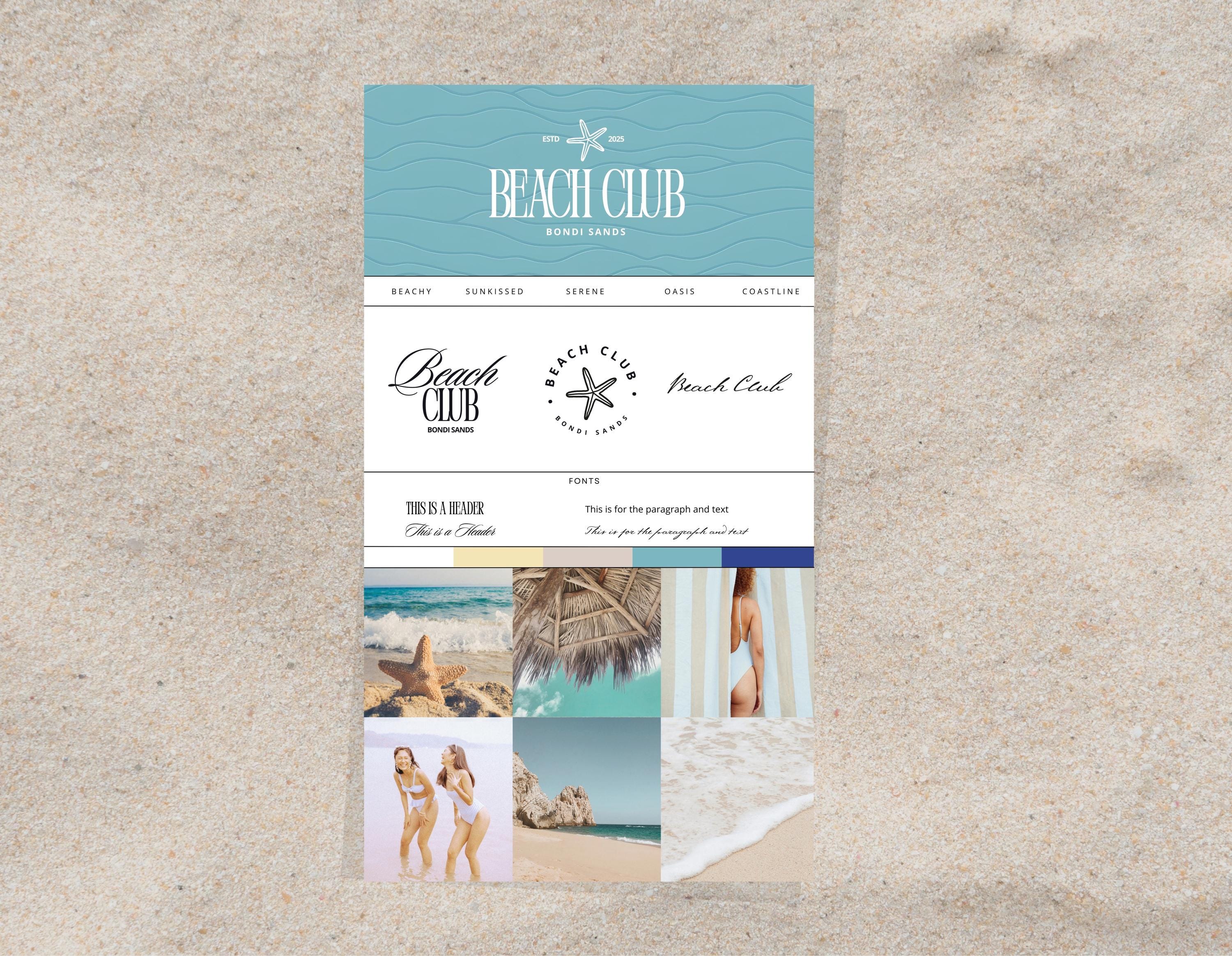 Beach Club Logo Kit: Coastal Brandboard Template (canva) - Etsy