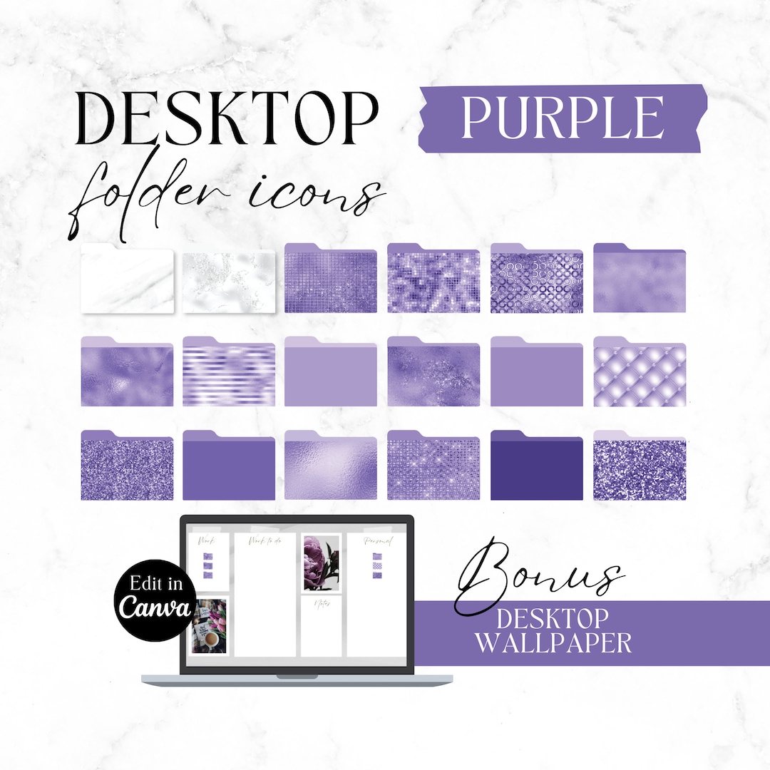 Desktop Icons PURPLE, Aesthetic MacBook Folders, Glitter Desktop Icons ...