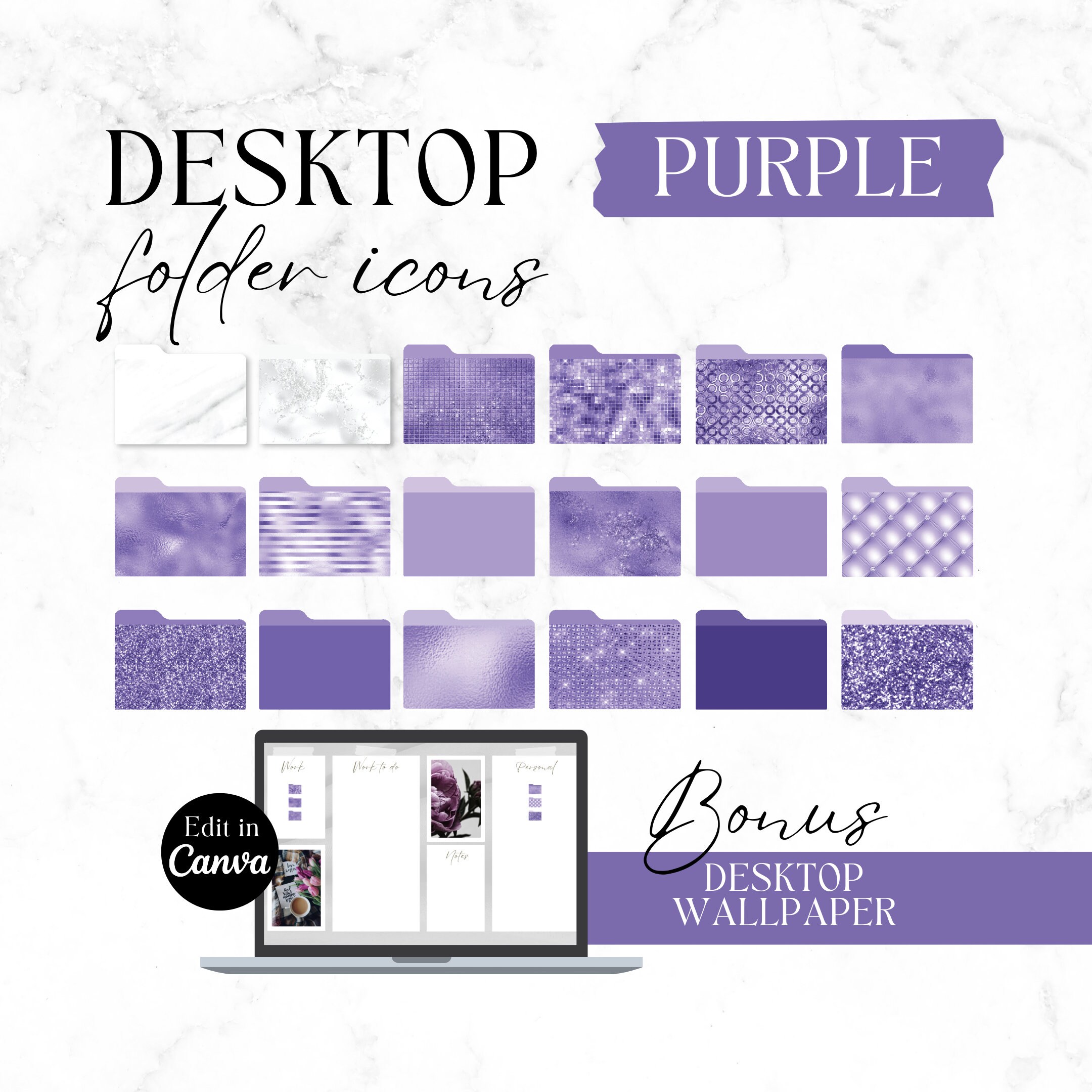 Desktop Icons PURPLE, Aesthetic MacBook Folders, Glitter Desktop Icons ...