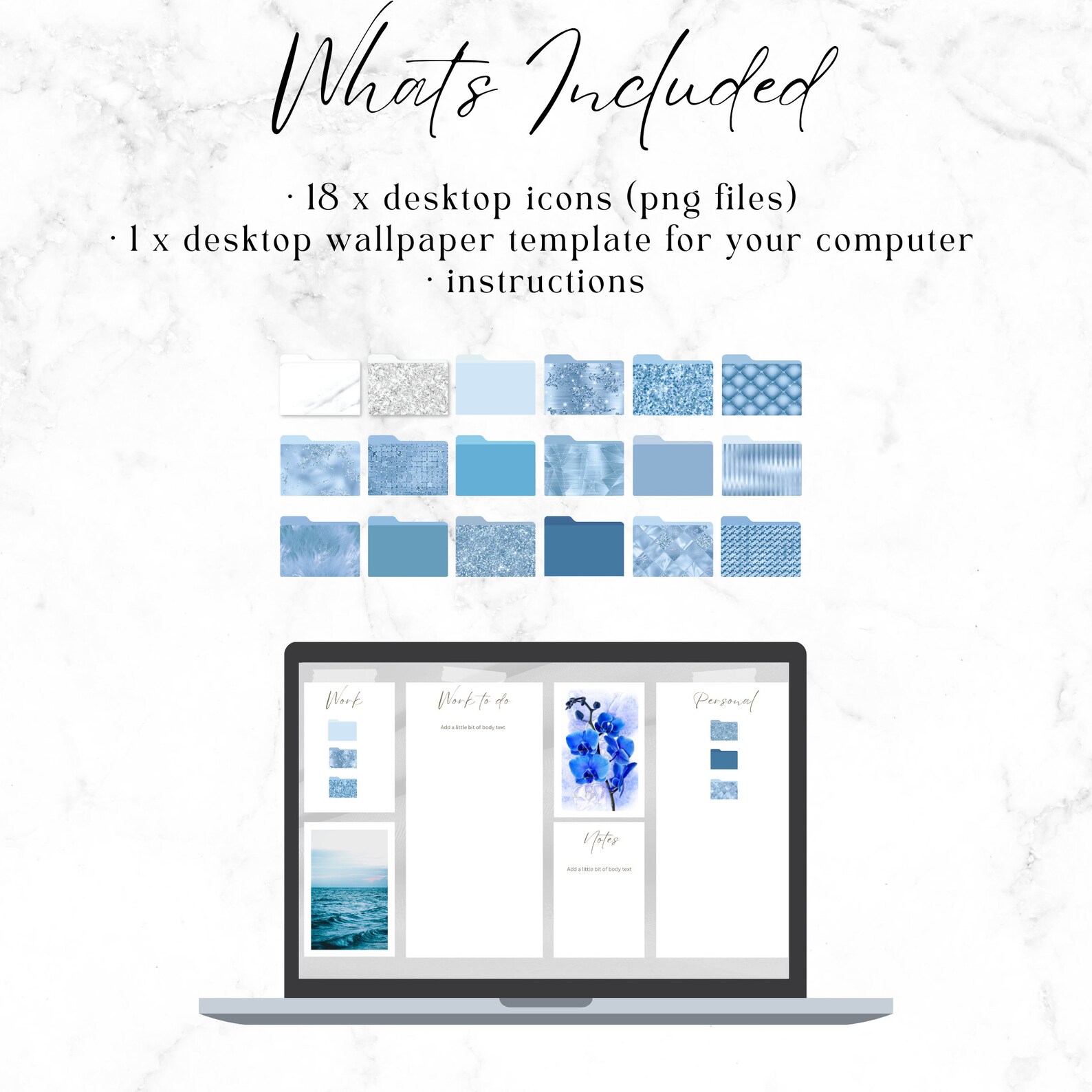 Desktop Folder Icons Blue, Aesthetic MacBook Folders, Glitter Desktop ...