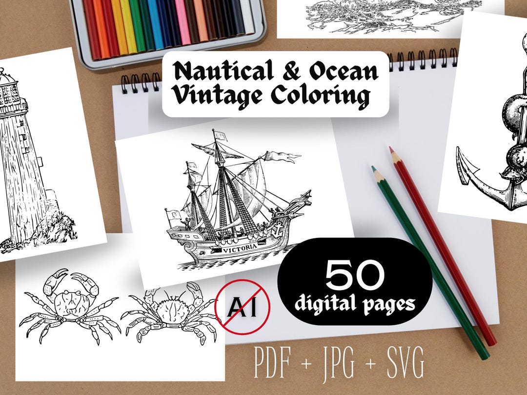 Nautical & Ocean Coloring Pages Vintage Oceancore Illustrations ...