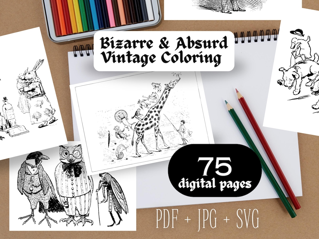 Bizarre Absurd Vintage Coloring Pages - Weird Wall Art Print Victorian ...